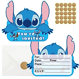 GOGOPARTY 20 Pcs Blue Invitation Cards, Birthday Party Invitation Cards With Sticker Labels, 20 Envelope Birthday Invitations for Kids Birthday Party Supplies