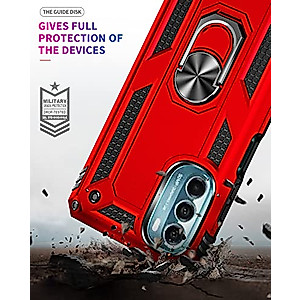 SunRemex Moto G 5G 2022 Case: Tempered Glass Screen Protector, Magnetic Ring Holder Kickstand, Military Grade - Red