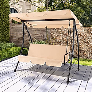 Tangkula 2 Person Porch Swing, 2-in-1 Convertible Outdoor Swing Bed with Adjustable Canopy, Removable Cushions, Solid Metal Frame, Outside Patio Swing for Backyard, Poolside, Deck