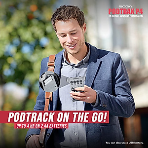 ZOOM PODTRAK P4 THE ULTIMATE RECORDER FOR PODCASTING with 64GB Memory Card, Samson R21S Dynamic Microphone, Samson SR360 Over-Ear Dynamic Stereo Headphones, and Essential Accessories Bundle