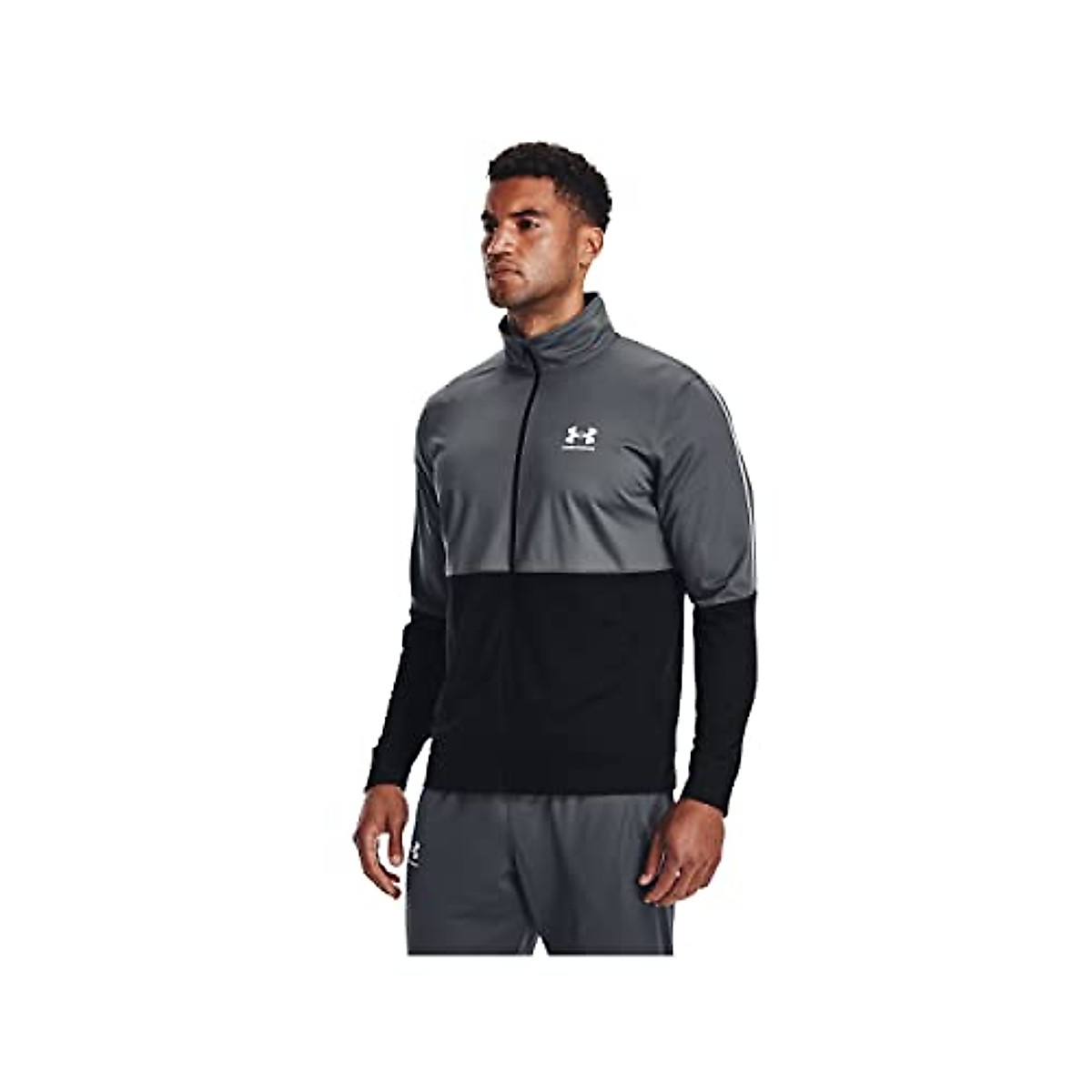 Under Armour Men's Pique Track Jacket, Pitch Gray (012)/White, Medium