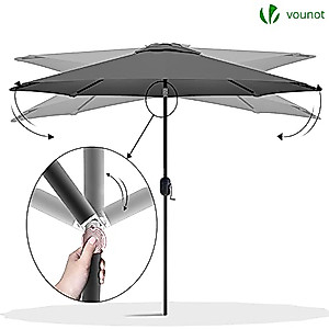 VOUNOT 9 FT Patio Umbrella Outdoor Garden Parasol Table Tilting Patio Parasol Umbrella, with Crank Handle, Protective Cover, 8 Sturdy Ribs, Gray