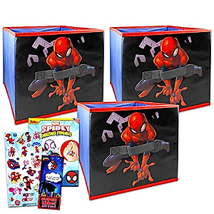 Marvel Spider-Man Storage Bin 3 Pack ~ Superhero Room Accessories Bundle | Spiderman Storage Boxes for Kids Room Organization with Stickers and More (Marvel Room Decor)
