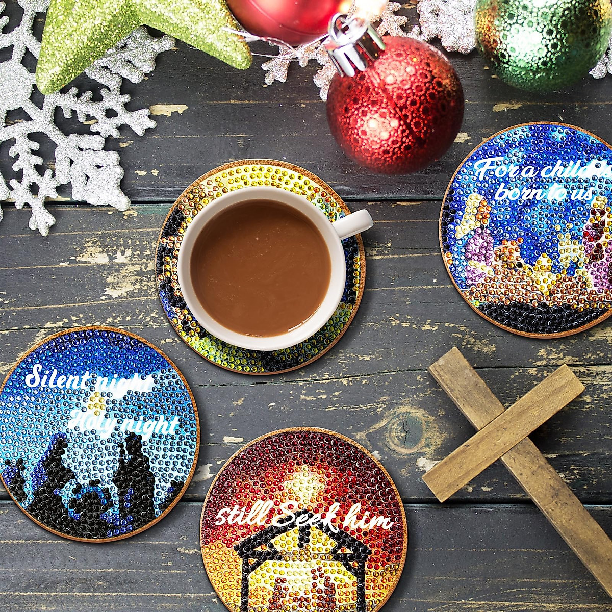 10 Pcs Christianity Christmas Nativity Scene Diamond Art Coasters Kits Jesus Holy Night Art Coaster Birth of Jesus Diamond Art Coasters for Beginners Adults and Kids Craft Supplies Gift