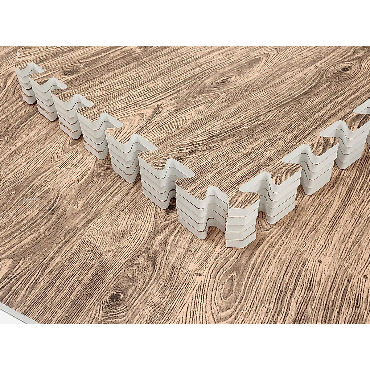 Tadpoles Natural Wood Grain Playmat Set, 9 Interlocking Foam Mats with 12 Border Pieces, Soft and Durable | Total Floor Coverage 56” x 56” | for Kids and Adults | Cherry Wood Print