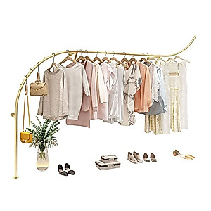 Gold Clothing Rod Curved Racks, Creative Display Garment Racks in Boutique Clothing Stores, Modern Retail Garment Rack, Closet Rod Retail Display Rack, 250CM