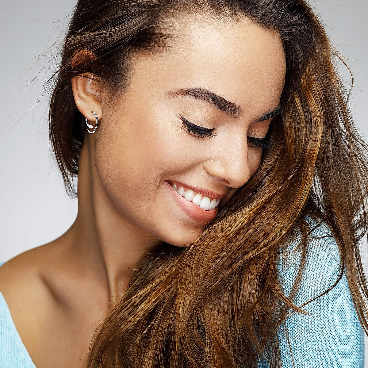 Milacolato 2Pairs S925 Sterling Silver Hoop Earrings 14K White Gold Plated Balinese Tribal Pull Through Hoop Earrings Dangle Boho Earrings Set for Women Trendy Fashion Jewelry