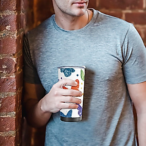 QWEUIOP 20oz Insulated Travel Coffee Mug Retro Butterfly Pattern Stainless Steel Tumbler with Lid Double Wall Vacuum Coffee Cup For Hot and Cold Drinks14029