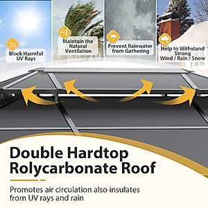 Greesum 10'x13' Hardtop Polycarbonate Gazebo, Outdoor Steel Double Roof Canopy, Aluminum Frame Permanent Pavilion with Netting and Curtains for Lawns, Patio, Backyard and Deck