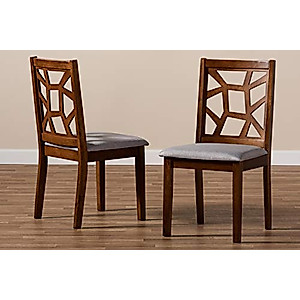 Baxton Studio Abilene Mid-Century Grey Fabric Upholstered and Walnut Brown Finished Dining Chair