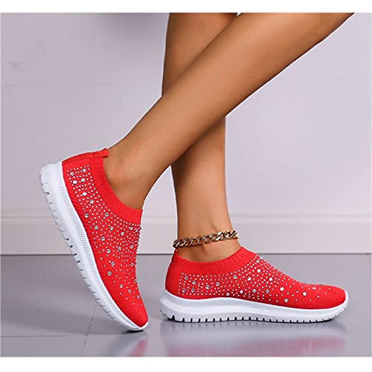 Women's Crystal Breathable Orthopedic Slip On Walking Shoes, Ultra-Light Breathable Arch Support Sneakers,Fashion Sneakers for Women,Orthopedic Shoes (Green, 10.5(43))