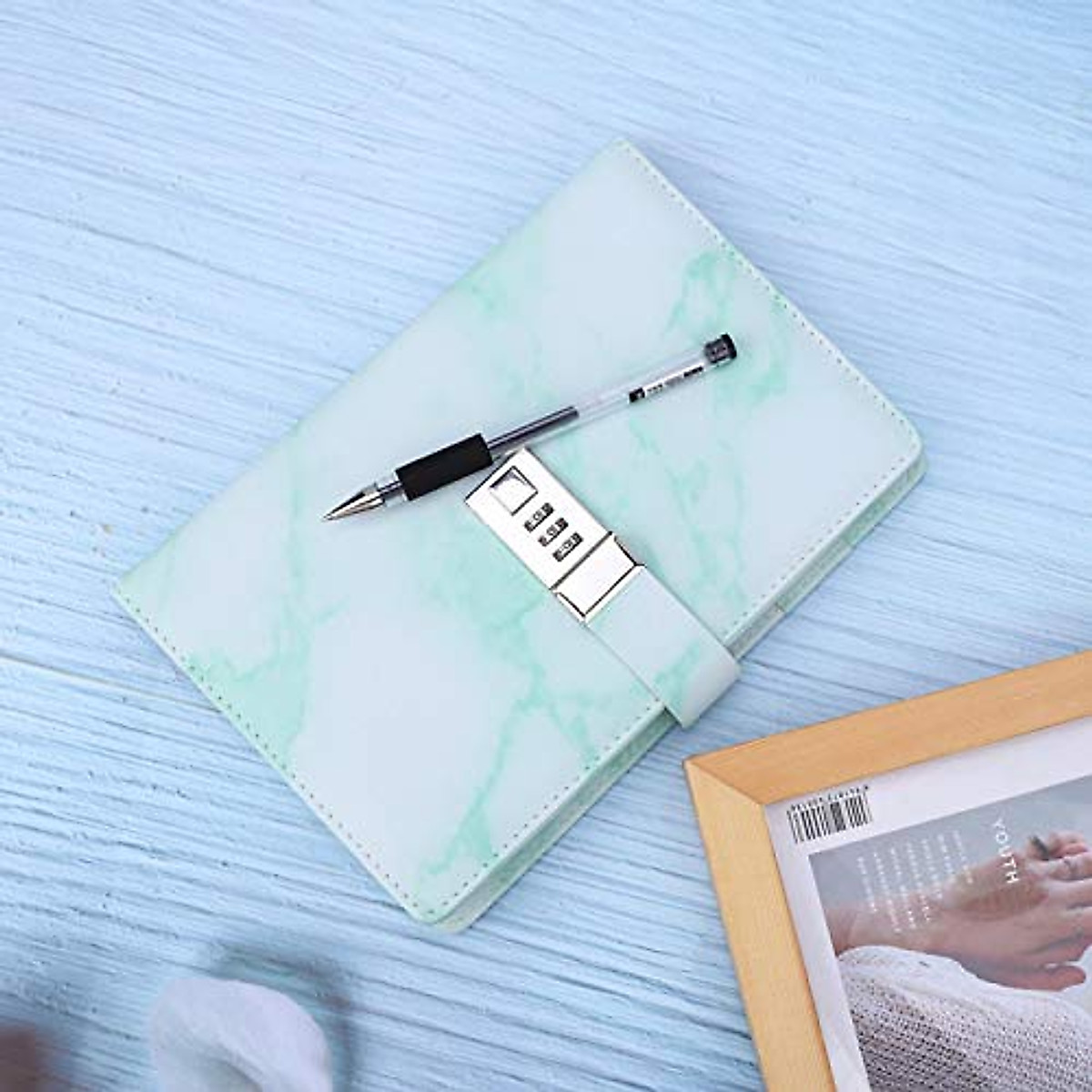 Socobeta Leather Journal Book Thick Classic Notebook Office School Supplies(GreenMarble Code Book)