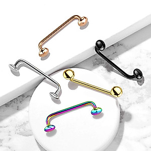 Pierced Owl Flat Disc End 90 Degree Bent Staple Barbell Tongue Ring (Silver Tone)