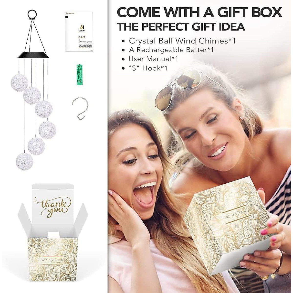 AceList Ramadan Decorations Solar Wind Chimes with Moon Star Lights Patterns, Moon Star Wind Chimes for Ramadan Mubarak Eid Decorations