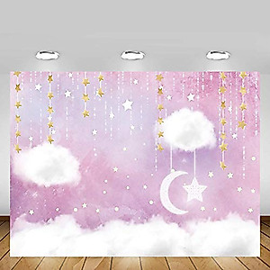 MEHOFOTO Sweet Pink and White Cloud Photo Studio Backdrop Props Princess Birthday Girl Baby Shower Party Decorations Hanging Gold Stars Twinkle Twinkle Little Stars Photography Background Banner 7x5ft