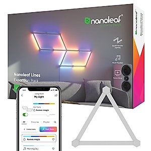 Nanoleaf Lines WiFi Smart RGBW 16M+ Color LED Dimmable Gaming and Home Decor Wall Lights Expansion Pack (3 LED Light Lines) (60 Degree Expansion (3 Pack))