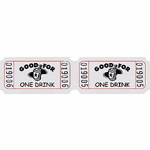 Good for One Drink Tickets Four Rolls of 2,000 Tickets - 8,000 Total in Four Assorted Colors