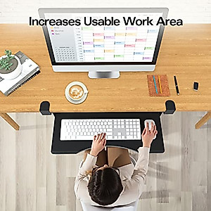 Ergonomic Under Desk Keyboard Tray with Curved Design, C-Clamp Mount, Smooth Sliding Rails, and Durable Steel Construction for Comfortable and Efficient Workstation