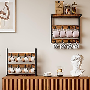 Homeiju 16-Hook Large Coffee Mug Holder for Countertop/Wall Mounted,4 Tier Coffee Cup Holder with Top & Bottom Storage Shelf,Adjustable hook & Shelves,Mug Rack Stand for Home Bar,Coffee Station