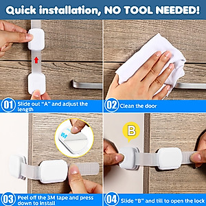 SEEWEY 60 Pieces Baby Proof Cabinet Latches Adhesive Child Safety Cabinet Locks for Doors Adjustable Multi Use Baby Cabinet Safety Latches No Drilling Child Door Locks for Kids Safety