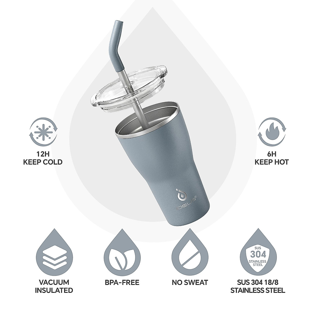 Ideus 14oz Stainless Steel Leak Proof Tumbler, Insulated Coffee Mug with Lid and Straw, Spill Proof Travel Coffee Cup, Double Wall Vacuum Flask for Adult Men and Women, Ultimate Gray