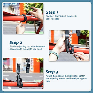 UTV ATV Camera Mount Holder 360°GoPro Roll Bar Mount Accessories Action Cameras Accessory for 1.75"-2" Roll Bar and tube