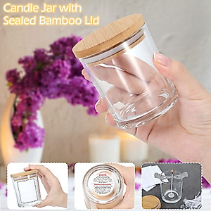 JuneHeart 15 Pack 6 OZ Candle Jars for Making Candles, Empty Glass Candle Jars with Bamboo Lids and 50 Candle Wicks Kit for Making Candles-Dishwasher Safe (Clear Jars, 15 Pack 8OZ)