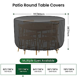 Mrrihand Round Patio Table Cover - Heavy Duty Outdoor Furniture Cover Waterproof Patio Furniture Covers for Outdoor Furniture Set, 72"DIAx28"H, Black