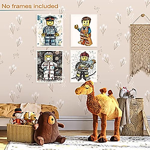 Prints Wall Legos Style Figures Jobs Art | Posters for Boys Room Decor Interlocking Figure Prints Room Decor For Boys, Girls And Toddlers, Boys Room Decor Policeman, Fireman, Emmet 4 Posters Set Printed On Ivory Paper Great For Kids Playroom, Kid Bedroom