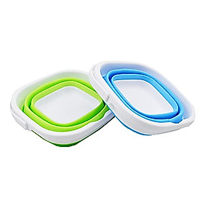 SAMMART 2.6L (0.68 Gallon) Super Mini Sqare Collapsible Plastic Bucket - Foldable Square Tub - Portable Fishing Water Pail - Space Saving Outdoor Waterpot (Marine Blue + Grass Green)