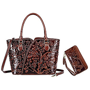 PIJUSHI Designer Handbags For Women Floral Purses Top Handle Handbags Satchel Bags Genuine Leather Wallets for Women Floral Wallet Wristlet Ladies Clutch Purses with Tassel