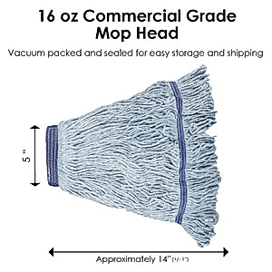 Innovative Haus Heavy Duty Blue Commercial Mop Head Replacement. Synthetic Cotton Blend Looped End String Mop Refill. Industrial Grade Cleaning Use Wet Mop Heads. Durable Universal Headband. 1 Pack