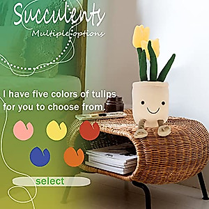 RELIGES Succulents Plush Toy, Cute Stuffed Potted Plants Plush Doll, Gifts Toy for Kids Boys (Tulip - Yellow)