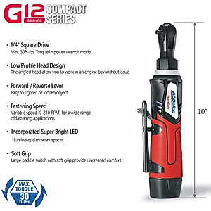 ACDelco ARW1209-K92 G12 Series 12V Li-ion Cordless ¼” & 3/8” Ratchet Wrench Combo Tool Kit with 2 Batteries and Canvas Bag