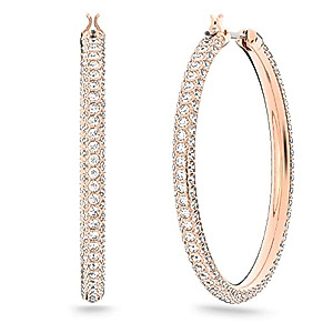 Swarovski Stone Women's Hoop Pierced Earrings with Pink Crystals in a Rose-Gold Tone Plated Setting