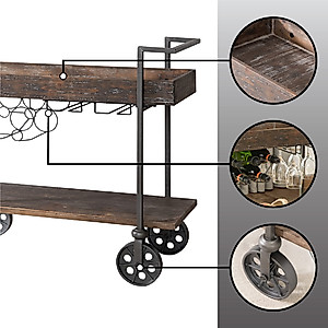 FirsTime & Co. Factory Row Industrial Farmhouse Bar Kitchen and Coffee Serving Cart with Wine Rack, Wheels and Handles, Aged Black, 32.75 L x 14.25 W x 29.75 H inches, Rustic Brown