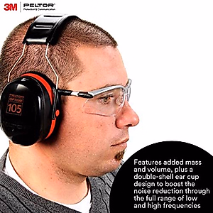 3M PELTOR Optime 105 Earmuffs H10A, Over-the-Head, Black/Red