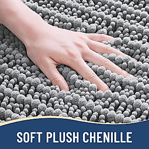 Arotive Luxury Chenille Bathroom Rug Mat, Extra Soft Thick Absorbent Shaggy Bath Rugs, Non-Slip Machine Wash Dry Plush Bath Mats for Bathroom, Shower, and Tub (16''x24'', Light Grey)