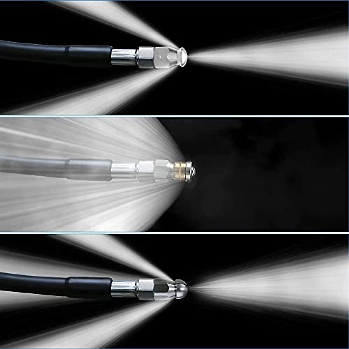 100FT Sewer Jetter Kit for Pressure Washer, 5800PSI Drain Cleaner Hose 1/4 Inch NPT Corner, Rotating and Button Nose Sewer Jetting Drain Jetter Hose Nozzle Pearl Corsage Pin Spanners Waterproof Tape