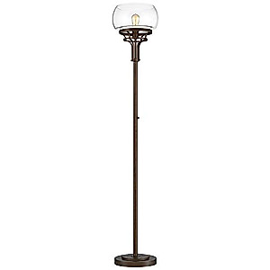 Franklin Iron Works Luz Modern Industrial Edison Bulb Floor Lamp Torchiere 72.5" Tall Oil Rubbed Bronze Clear Glass Standing Bright Lighting for Living Room Reading House Bedroom Home Office