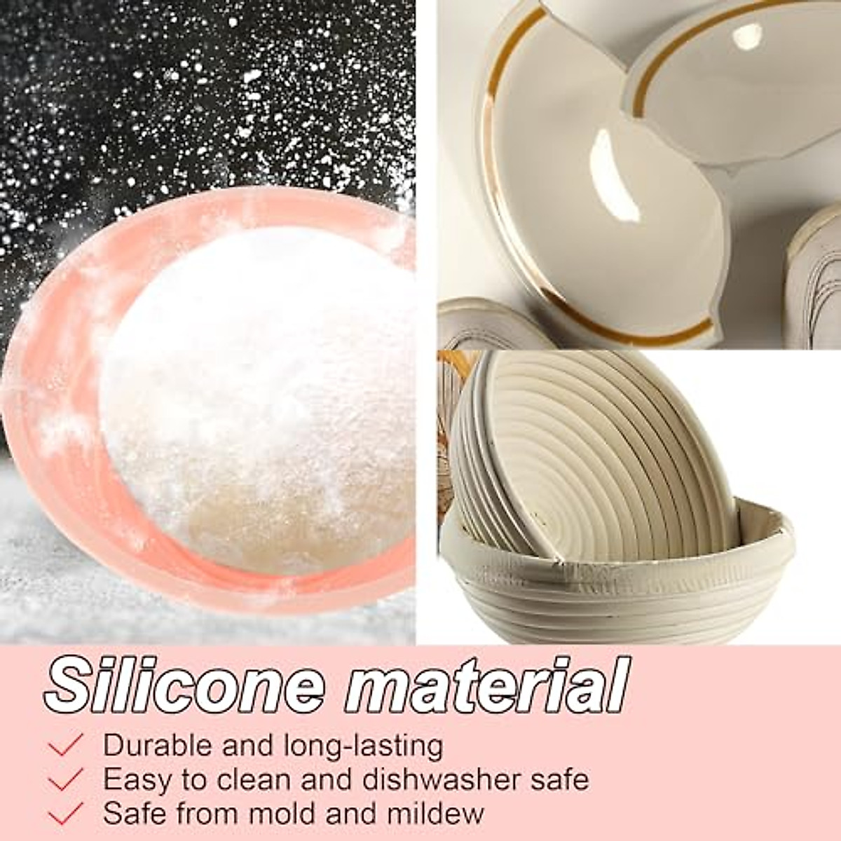 2Pcs Bread Proofing Basket Silicone, Collapsible Sourdough Bread Baking Supplies Dough Proofing Bowl Containers Oven Safe Baking Gifts for Bakers, 9inchs (A)