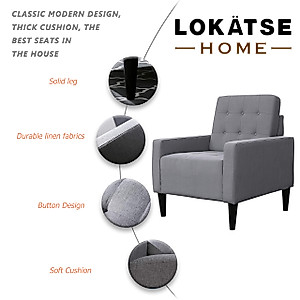 LOKATSE HOME Mid-Century Modern Accent Fabric Arm Chair Comfy Upholstered Single Sofa for Living Room Furniture, Style1, Gray（Style1）