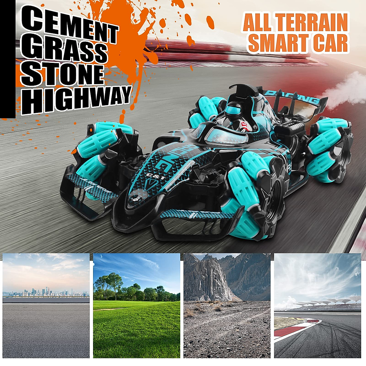 Smalody RC Car Toy, Fog Racer Remote Control Car Kids Racing Hobby Toy with Rear Fog Stream 1:12 4WD Crawler Toy Car Model Vehicle Boy Girl Adults LED Light Monster Truck with Rechargeable Battery