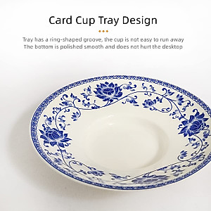 WEOPYCJ Chinese Gaiwan Tea Cup, Asian Traditional Porcelain Kungfu Handleless Tea Cup with Lid and Saucer 6.8Oz, China Classic Gaiwan (Blue Lotus)