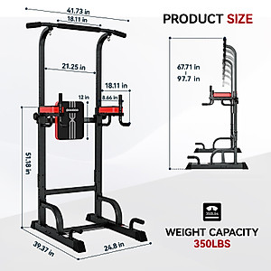 Pooboo Power Tower Dip Station, Pull Up Bar Stand for Fitness Home Gym Workout, Pull Up Dip Station, Multi-Function Power Tower Pull Up Bar,Adjustable Strength Training Fitness Equipment, 350LB Weight