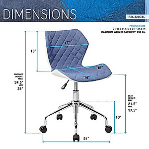 Techni Mobili Modern Height Adjustable Office Task Chair, Blue