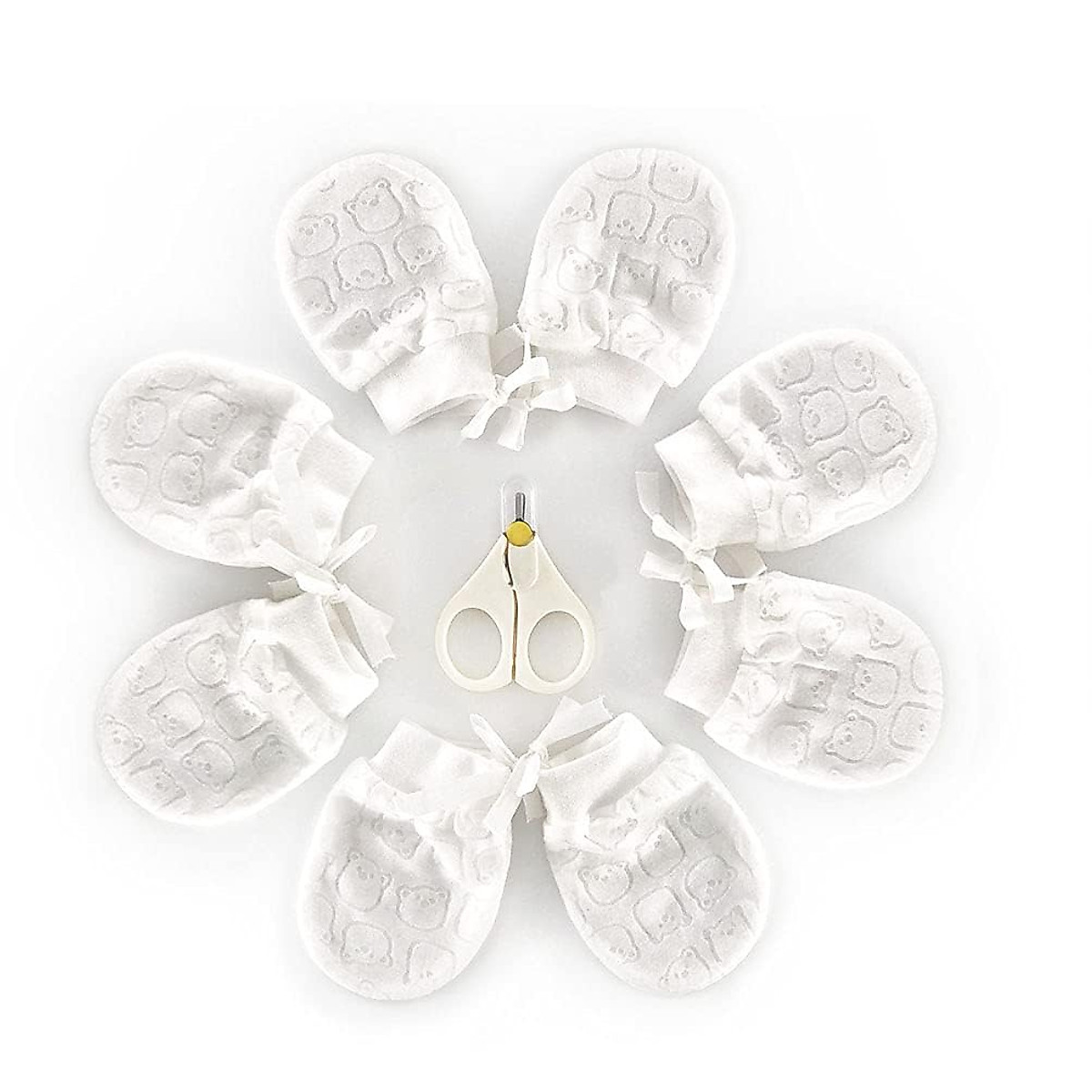 SANCNEE White Baby Mittens With String 0-6 Months,Newborn Gloves Boys Girls 4 Pairs…
