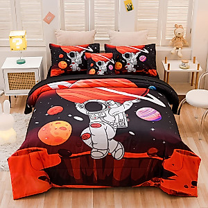 Tasselily Full Size Comforter Sets for Boys, Astronaut Outer Space Bedding Set Full Bed in a Bag, 6 Pcs Comforter Set with Sheets