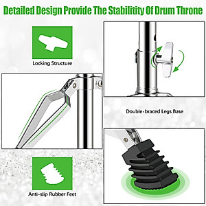 EASTROCK Drum Throne,Padded Drum Seat Drumming Stools with Anti-Slip Feet for Adults and Kids Drummers (Silver)