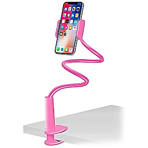 Aduro Phone Holder for Desk Gooseneck Bed Mount Cell Phone Stand Clamp with Adjustable Arm Compatible with All iPhone Galaxy Pink
